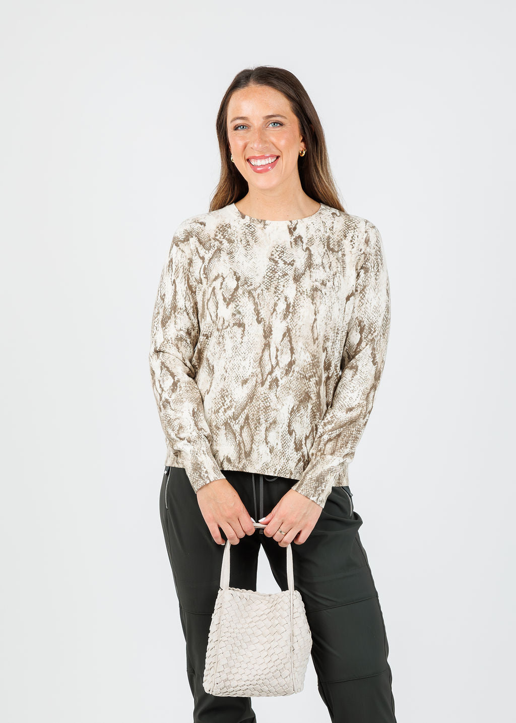 J Society Python Print Crew Sweater - Beige – Barbara Katz
